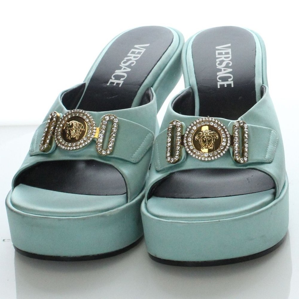 Versace Medusa Biggie 100mm Satin Platform Mules - Gem